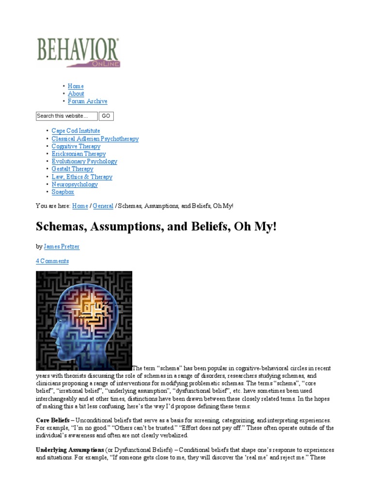 Schemas, Assumptions, and Beliefs, Oh My! - Behavior Online | PDF ...