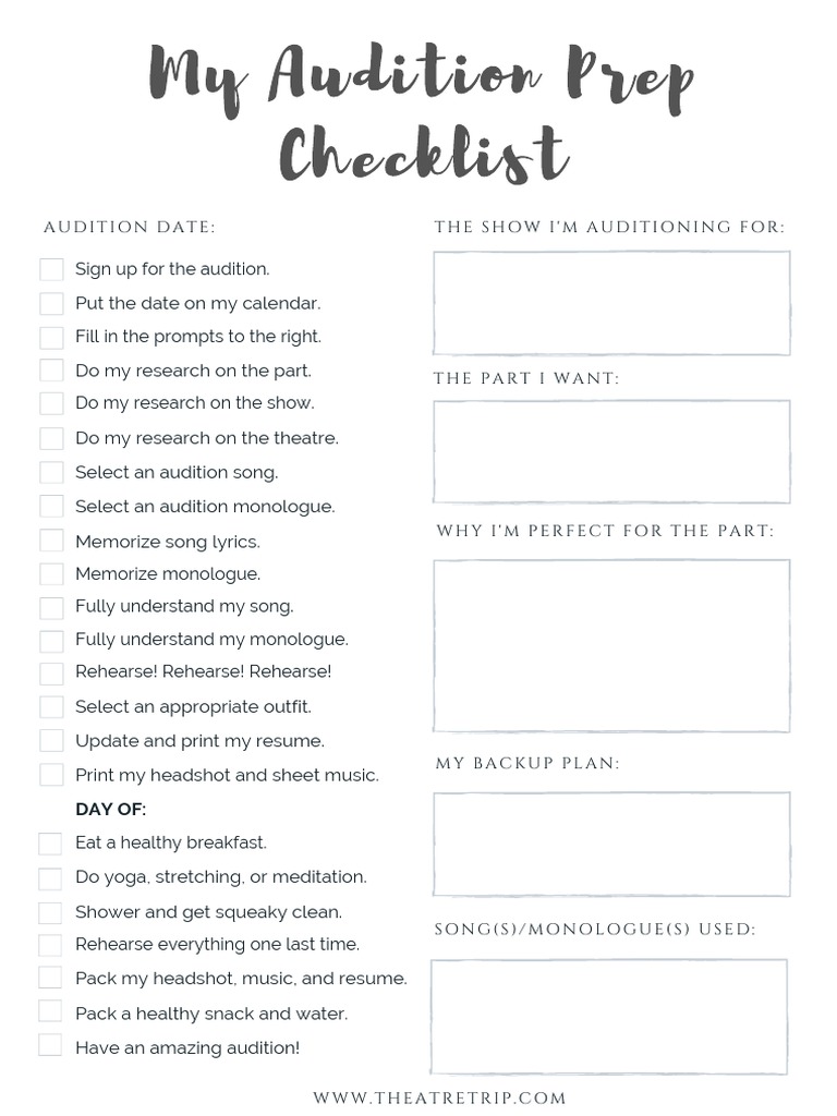 My Audition Prep Checklist: Day of | PDF