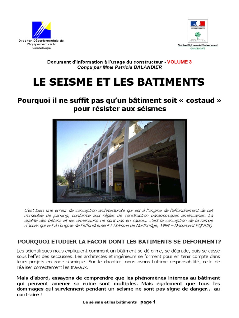 Le Seisme Et Les Batiments PDF | PDF