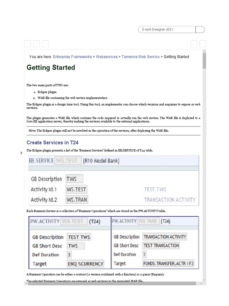 Getting Started: Create Services in T24 | PDF