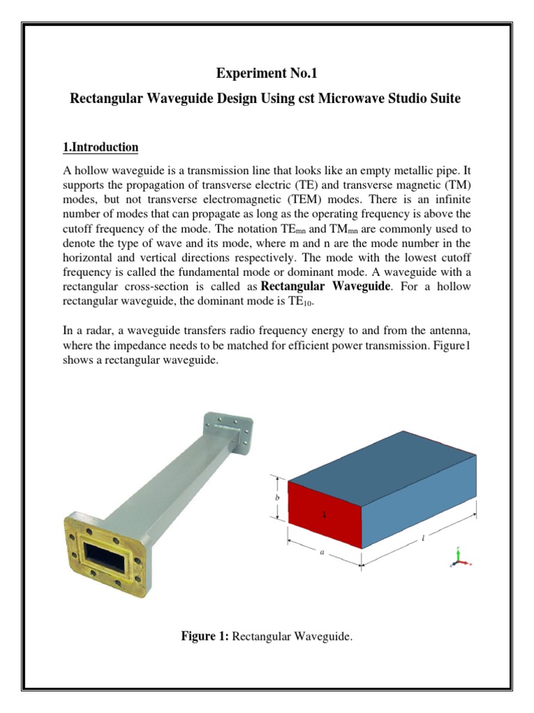 Experiment No.1 Rectangular Waveguide Design Using CST Microwave Studio Suite | PDF
