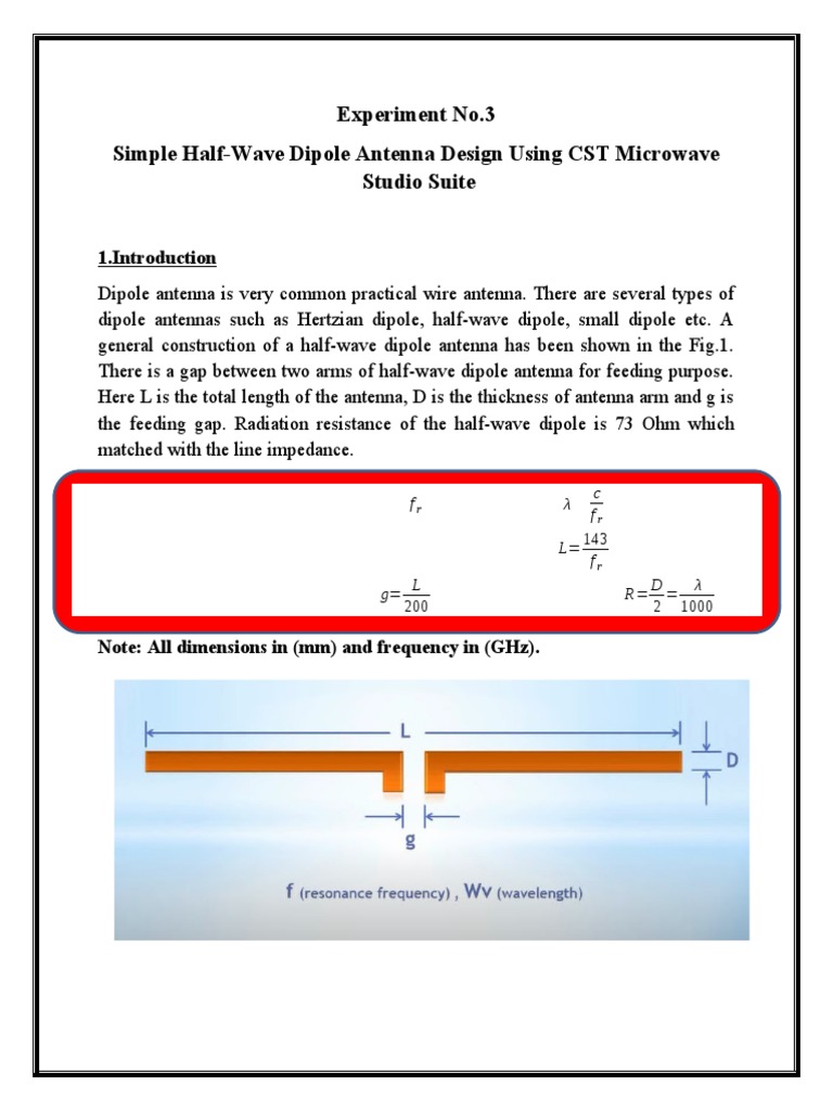 Experiment No.3 Simple Half-Wave Dipole Antenna Design Using CST ...
