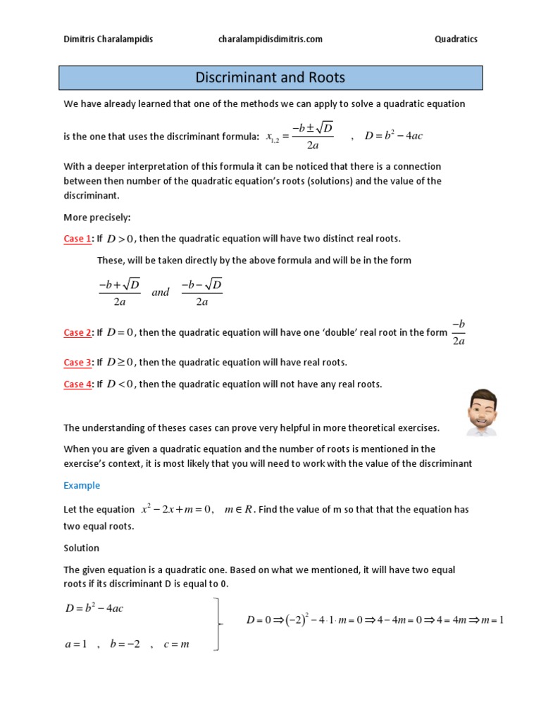 Discriminant and Roots | PDF | Quadratic Equation | Equations