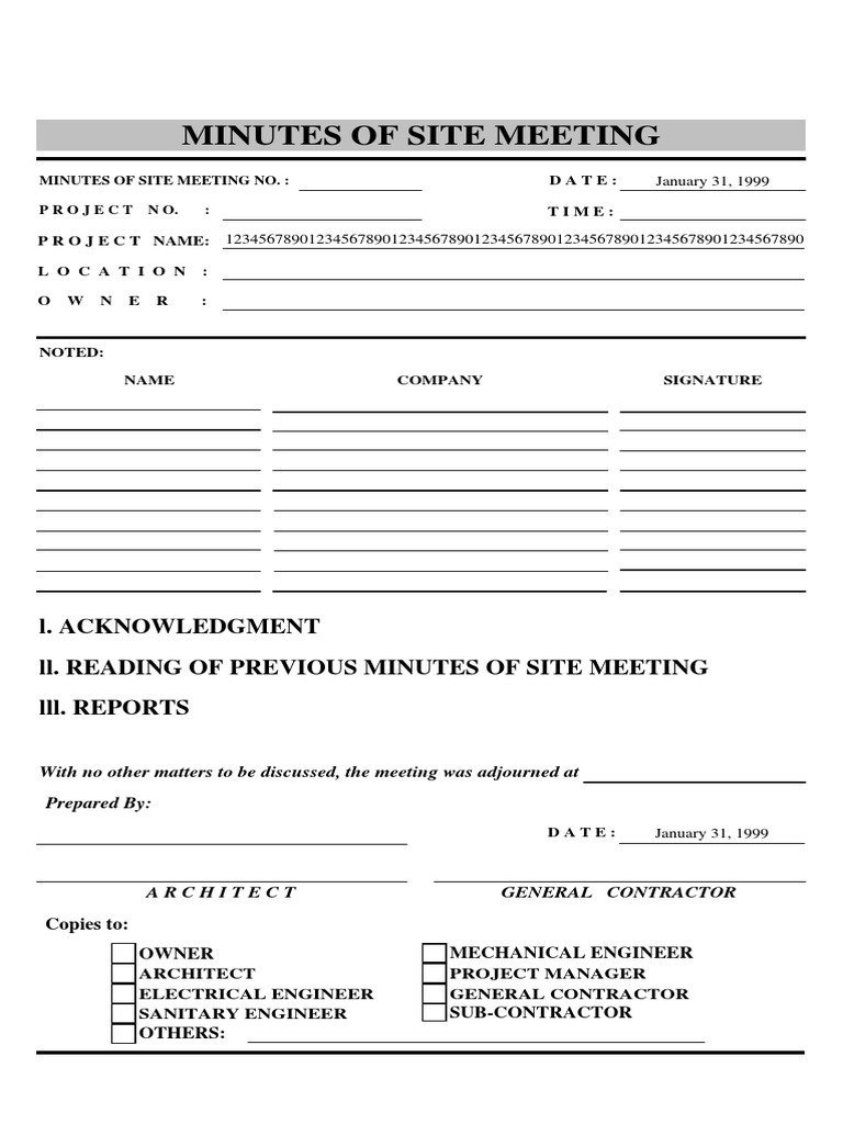 Minutes of Site Meeting | PDF | Technology & Engineering