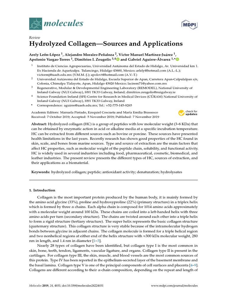 Hydrolyzed Collagen-Sources and Applications | PDF | Gel ...