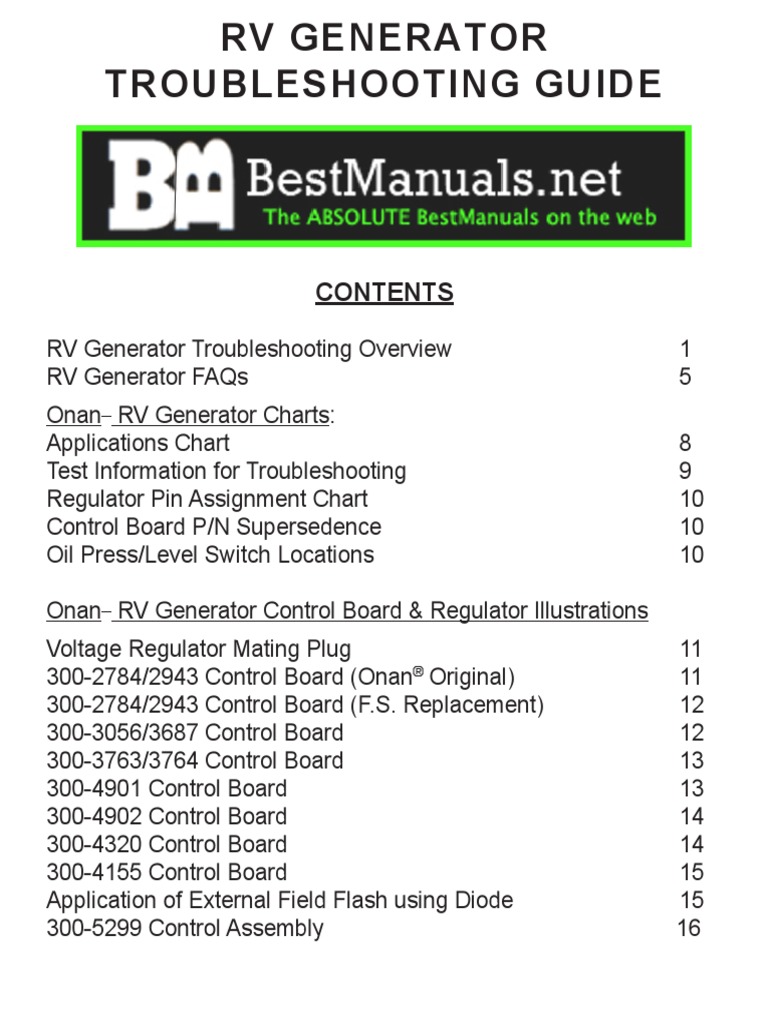 Onan RV Troubleshooting Guide | PDF | Electric Generator | Ignition System