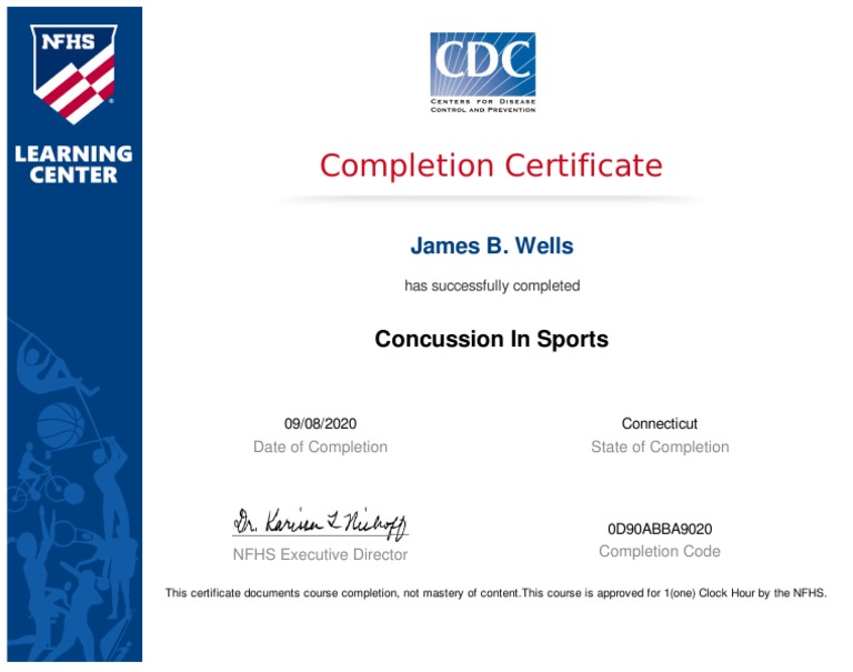 Concussion Course Certificate | PDF