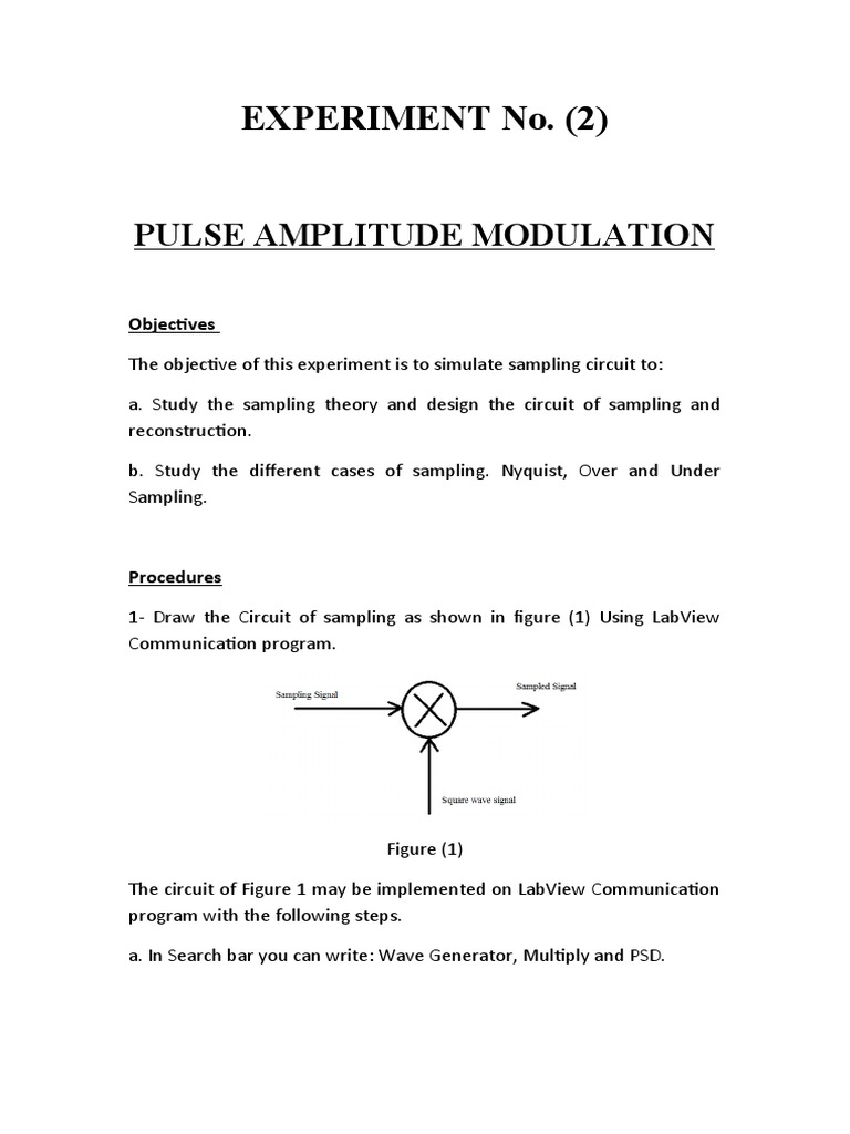 Experiment No 2 Pulse Amplitude Modulation Pdf Sampling Signal Processing Low Pass