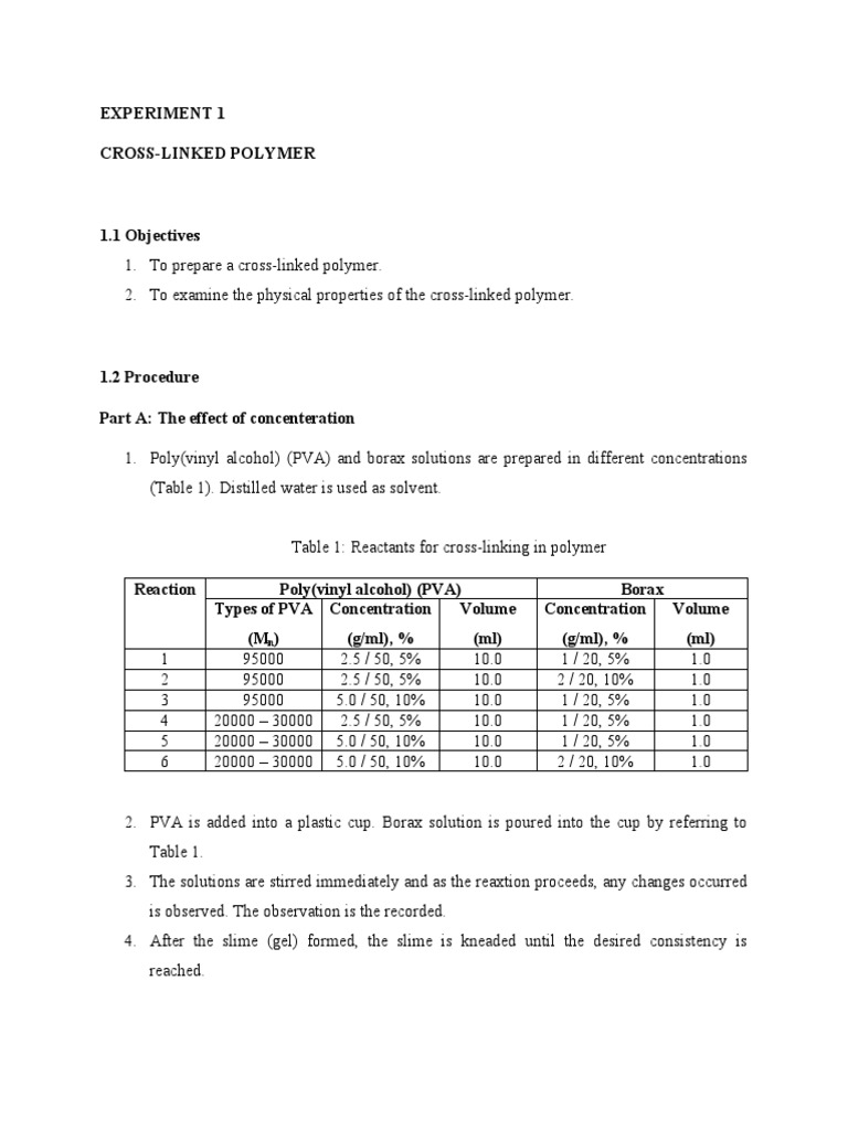 Cross-Linked PVA Polymer Experiment | PDF | Cross Link | Polymers