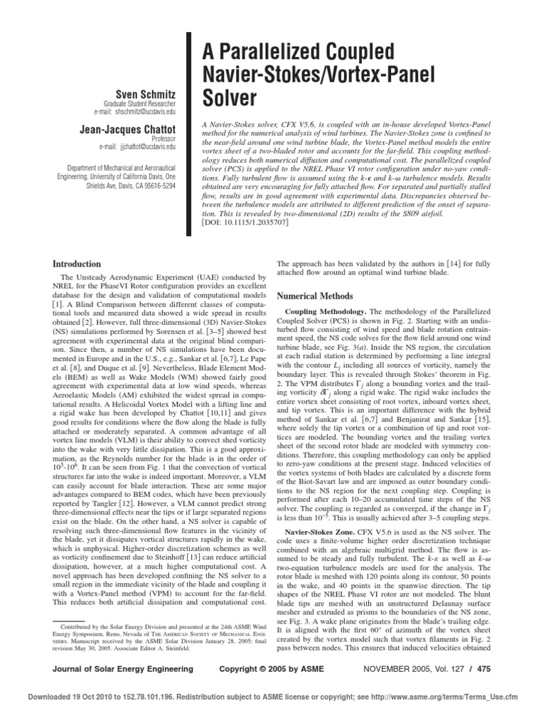 A Parallelized Coupled Navier-Stokes/Vortex-Panel Solver: Sven Schmitz | PDF | Vortices | Lift ...