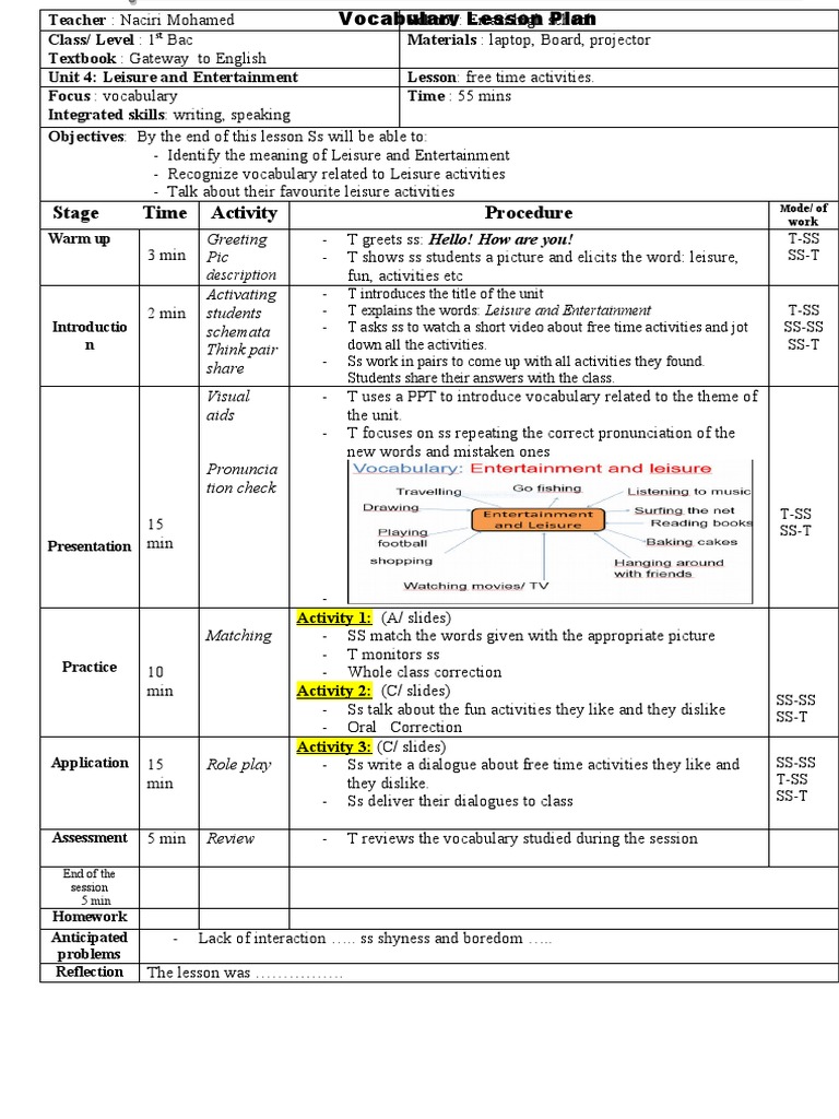 Leisure Activities Vocabulary Lesson Plan | PDF | Education Theory ...