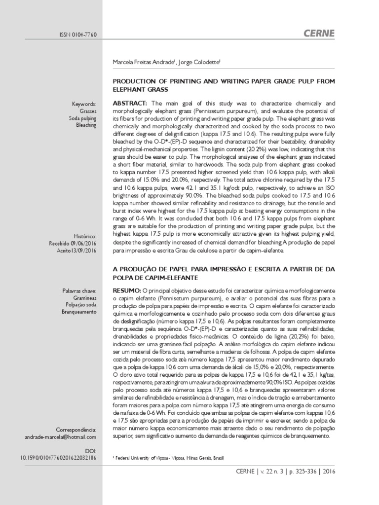 Production of Printing and Writing Paper Grade Pul | PDF | Pulp (Paper ...