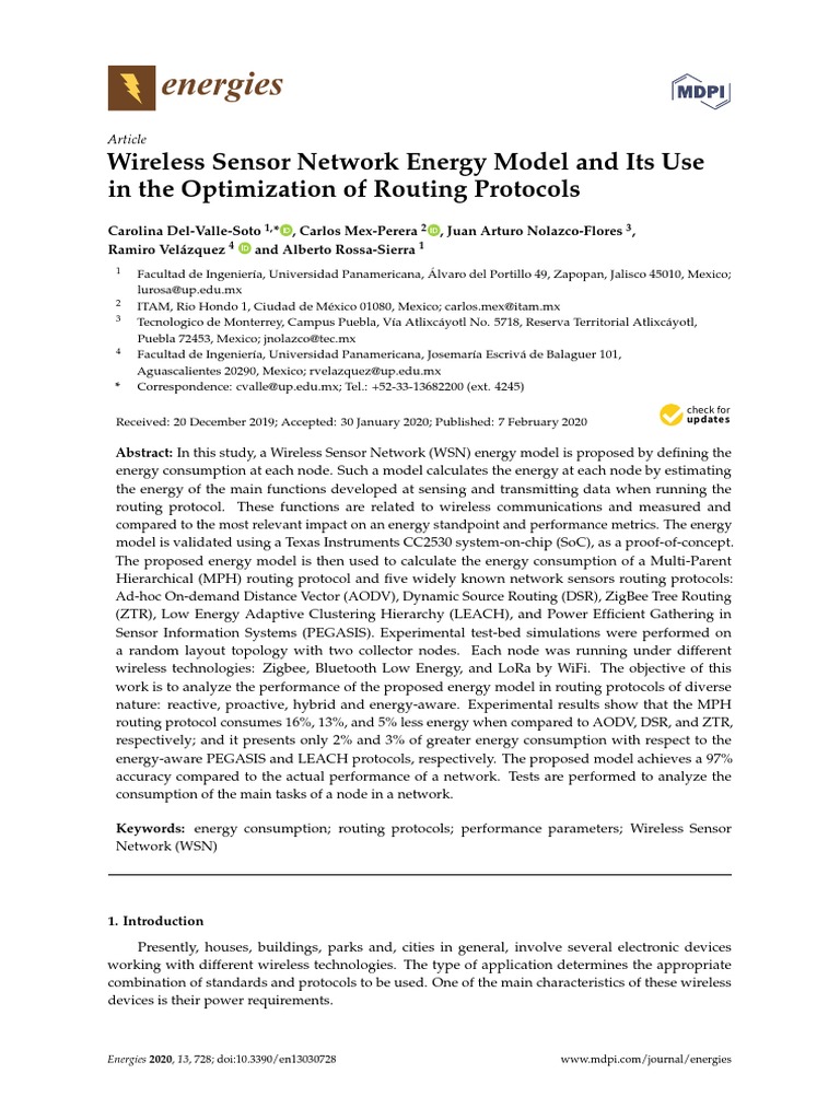 Energies Wireless Sensor Network Energy Model And Its Use In The Optimization Of Routing