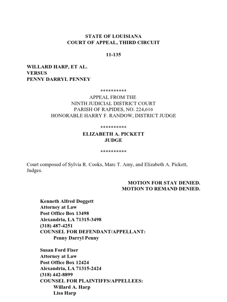 Willard Harp Lisa Harp Vs Penny Darryl Penny | PDF | Legal Disputes ...