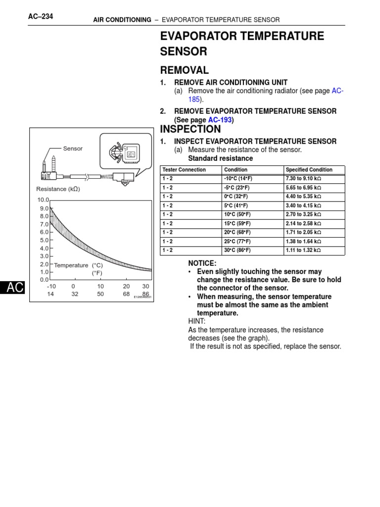Evaporator Temperature Sensor Diagnose | PDF | Thermometer | Air ...