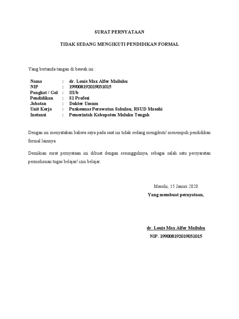 Surat Tidak Ikut Pendidikan Formal | PDF