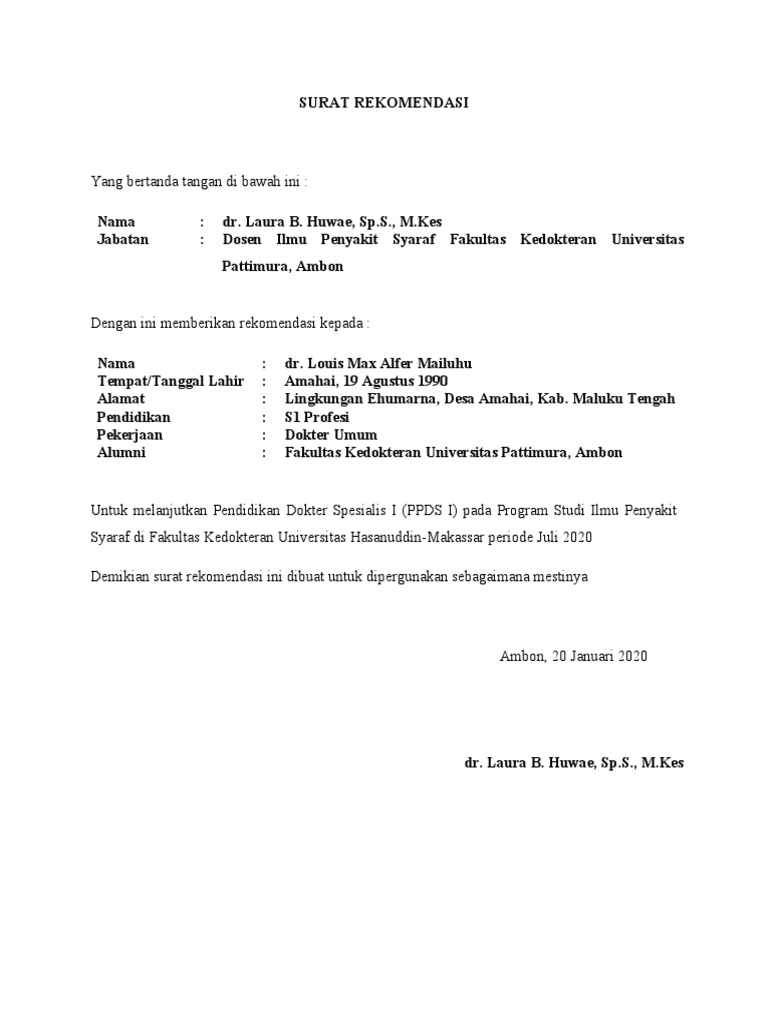 SURAT Rekomendasi SP.S | PDF