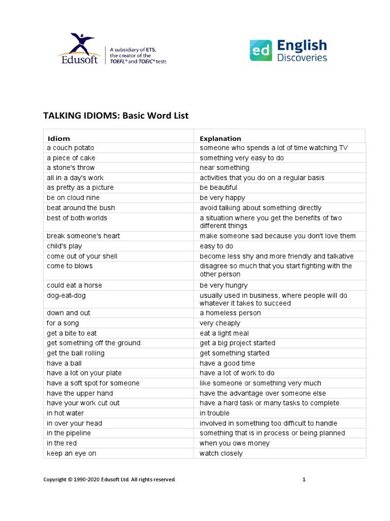 TALKING IDIOMS: Basic Word List: Idiom Explanation | PDF