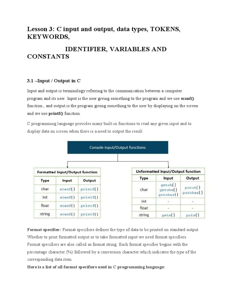 C Programming Lesson 3 And 4 Pdf Integer Computer Science Data Type 
