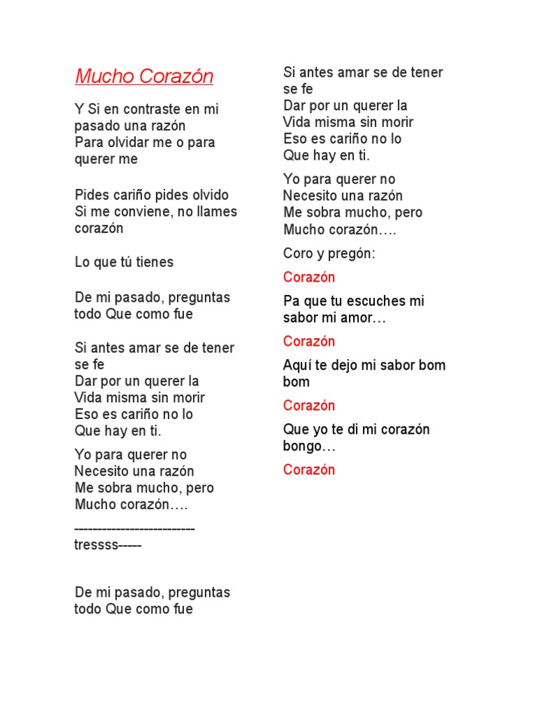 Mucho Corazón Bolero Letra | PDF