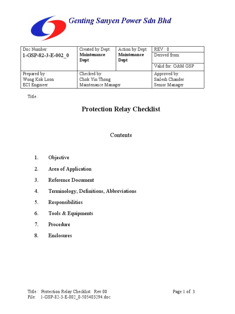 1-GSP-82-3-E-002 - 0-Protection Relay Checklist | PDF | Computing ...