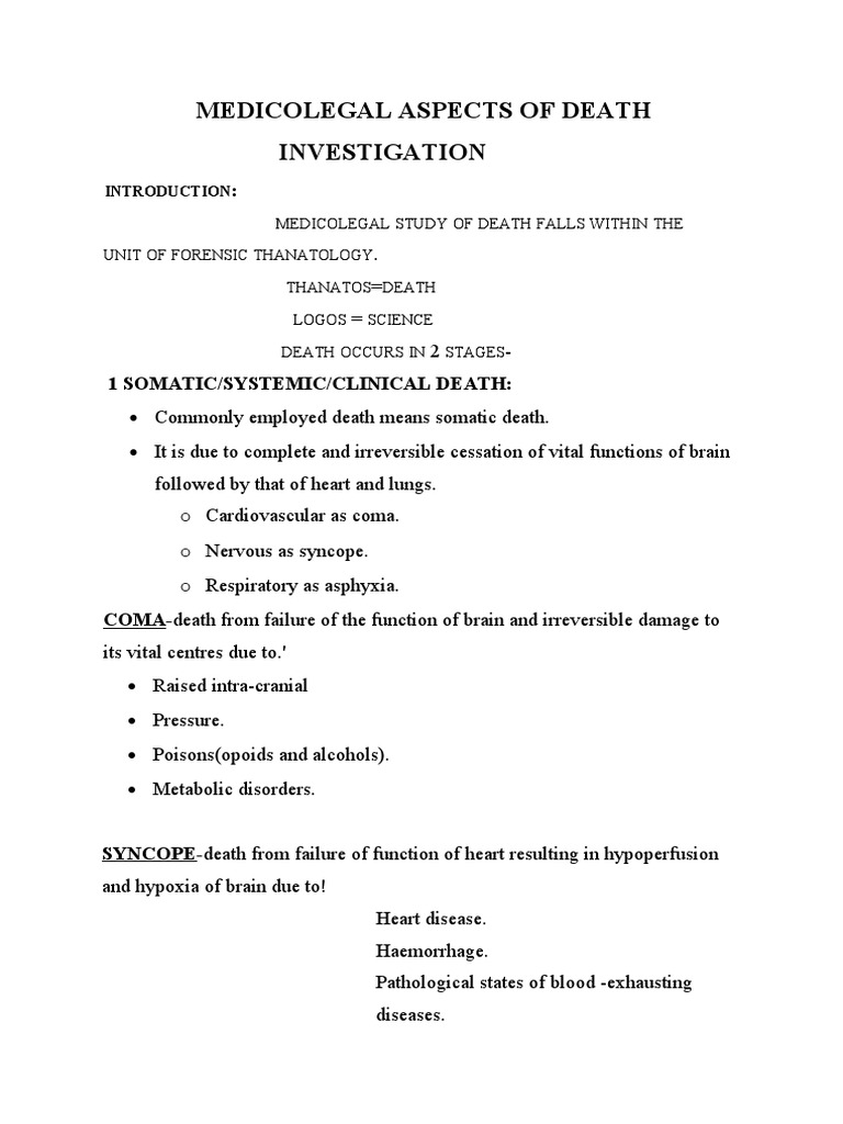 Medico-Legal Investigation of Death | PDF | Death | Shock (Circulatory)