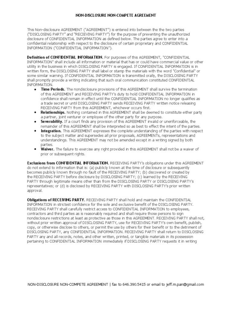 Non Compete Non Disclosure Agreement | PDF | Non Disclosure Agreement ...