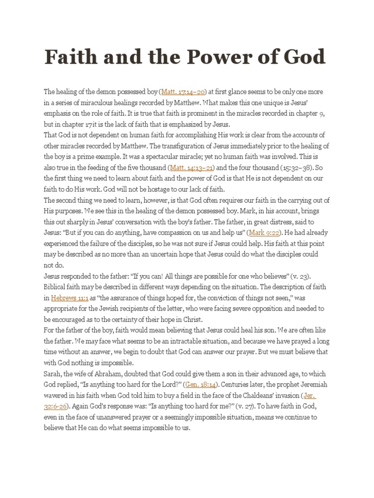 Faith and The Power of God | PDF | Gospel Of Mark | Jesus