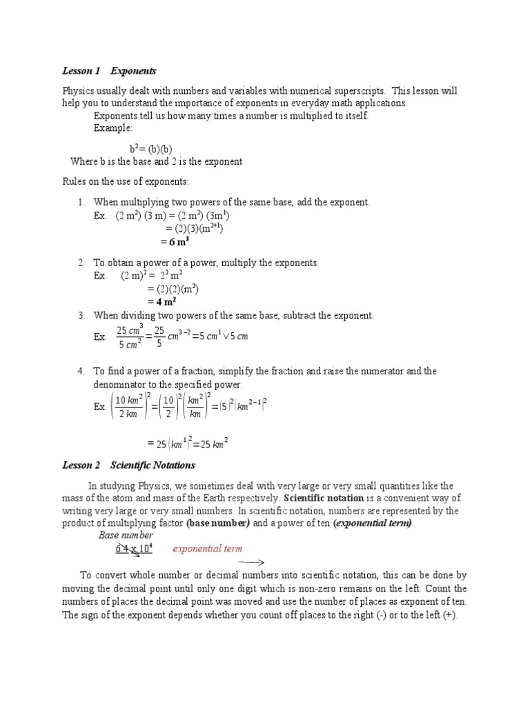 Lesson 1 - Exponents | PDF | Significant Figures | Exponentiation