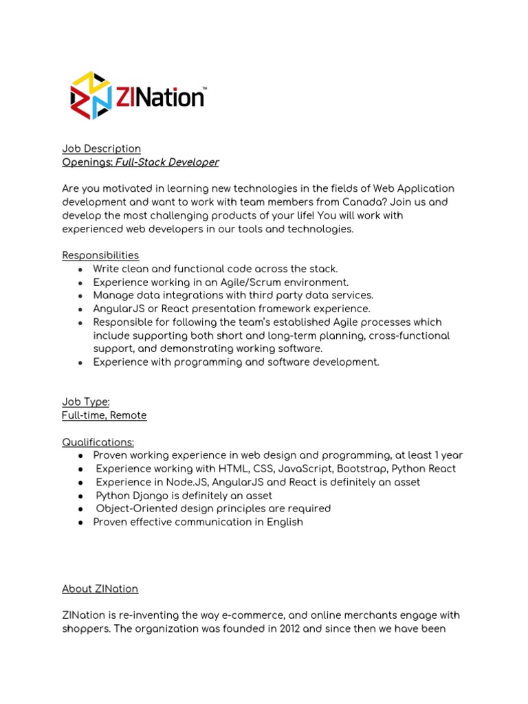 Full Stack Developer Pdf Angular Js Agile Software Development