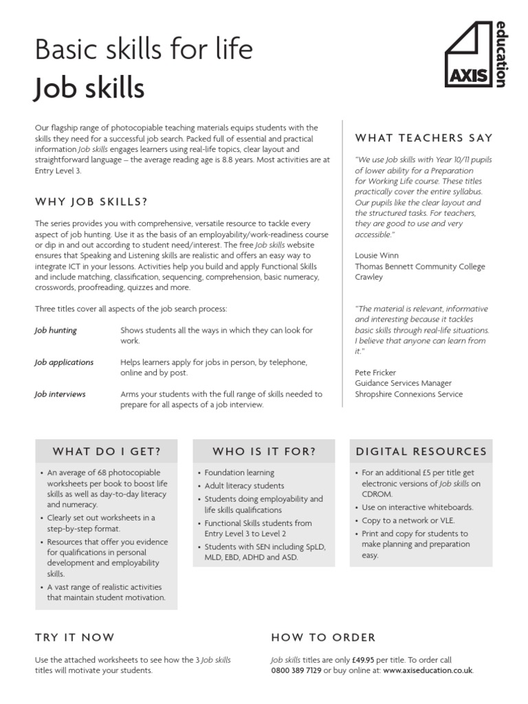 Job Skills Worksheet | PDF | Employment | Behavior Modification