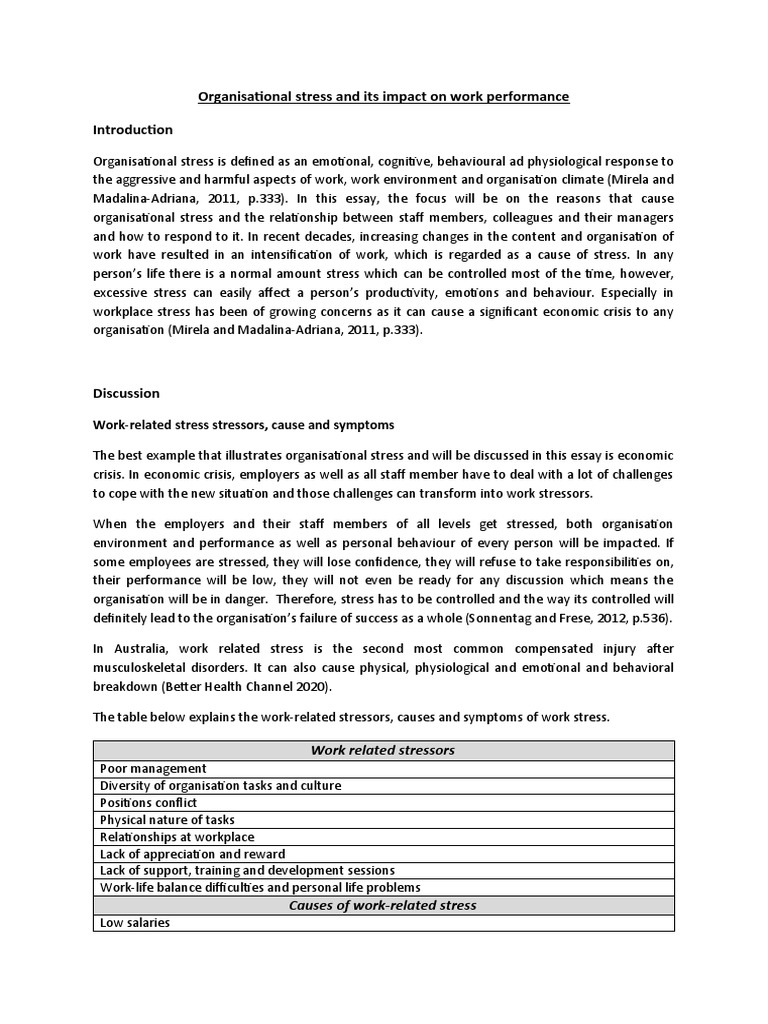 Organisational Stress and Work Performance | PDF | Career & Growth ...