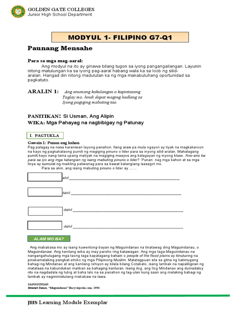 Module 1.1 FILIPINO 7 DOM | PDF