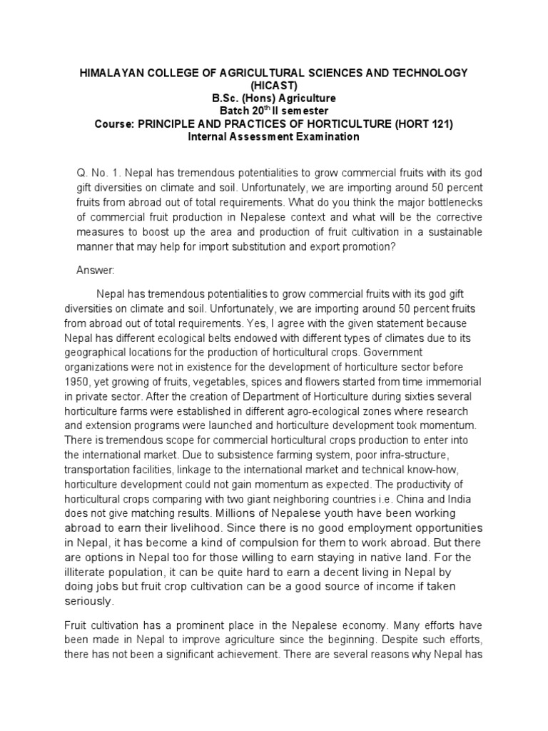 Horticulture Assignment | PDF | Farmer | Agriculture