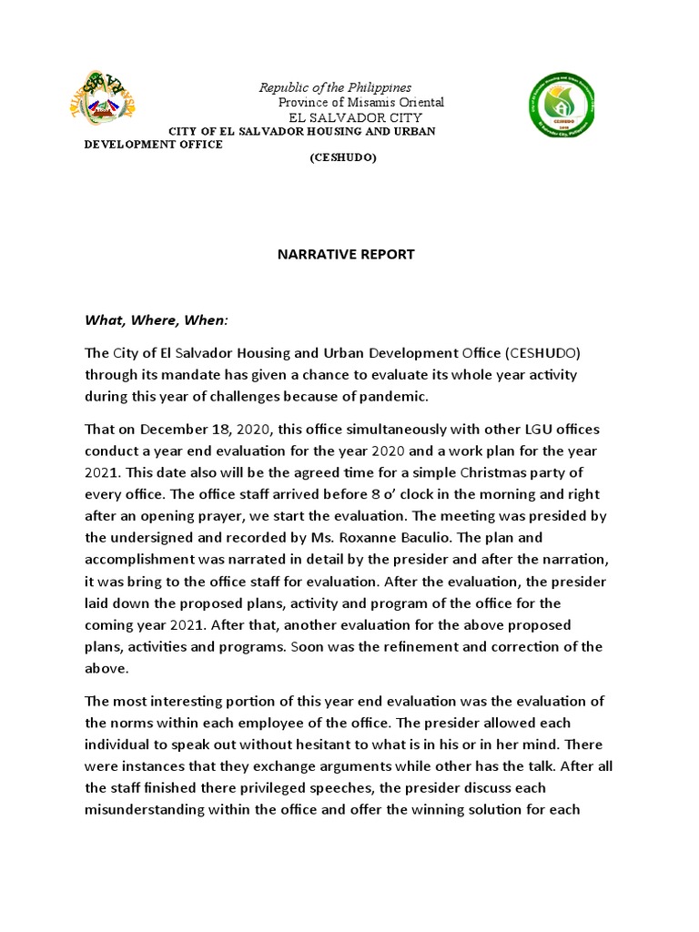 Narrative Report On Evaluation 2020 | PDF