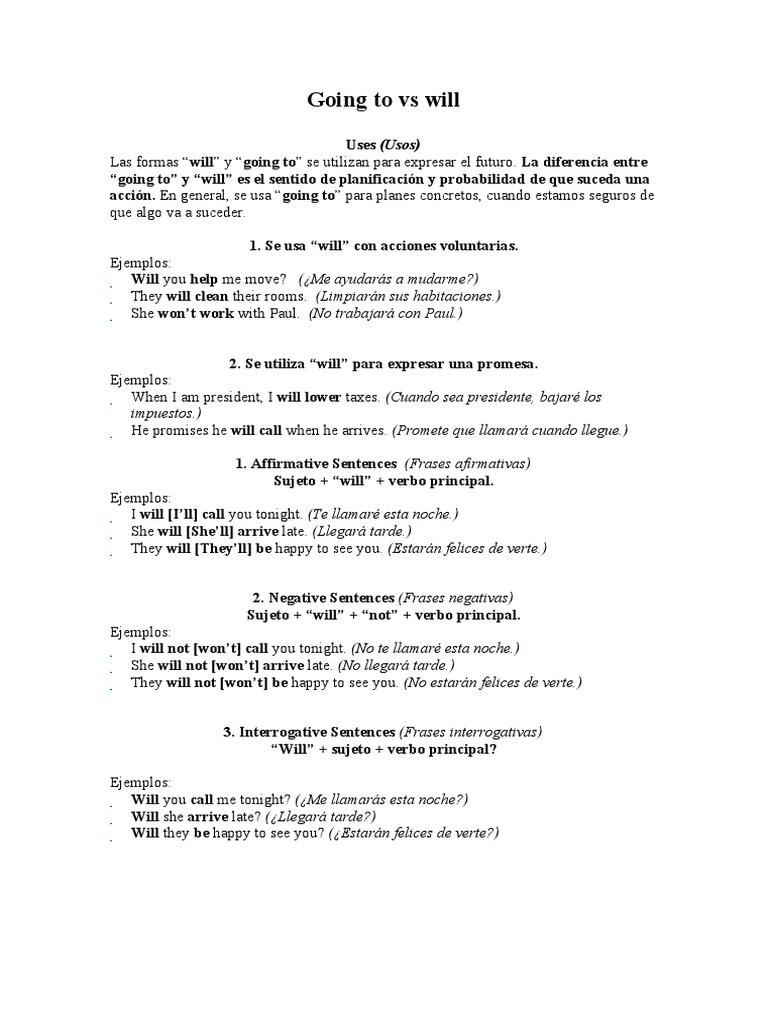 Gramatica, Going To Vs Will | PDF | Sintaxis