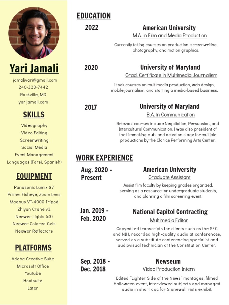 Yari Jamali Jan 2021 Resume | PDF | Multimedia | Mass Media