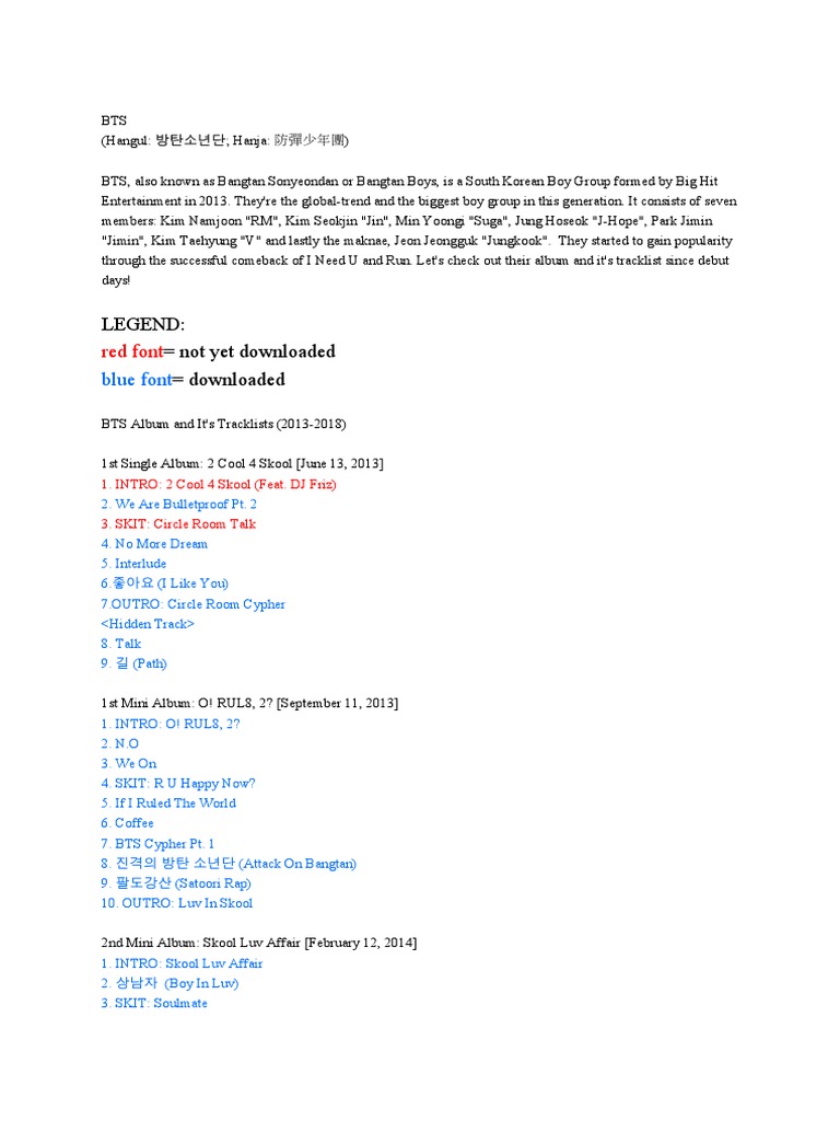 BTS Complete Discography Guide | PDF | Albums | Pop Music