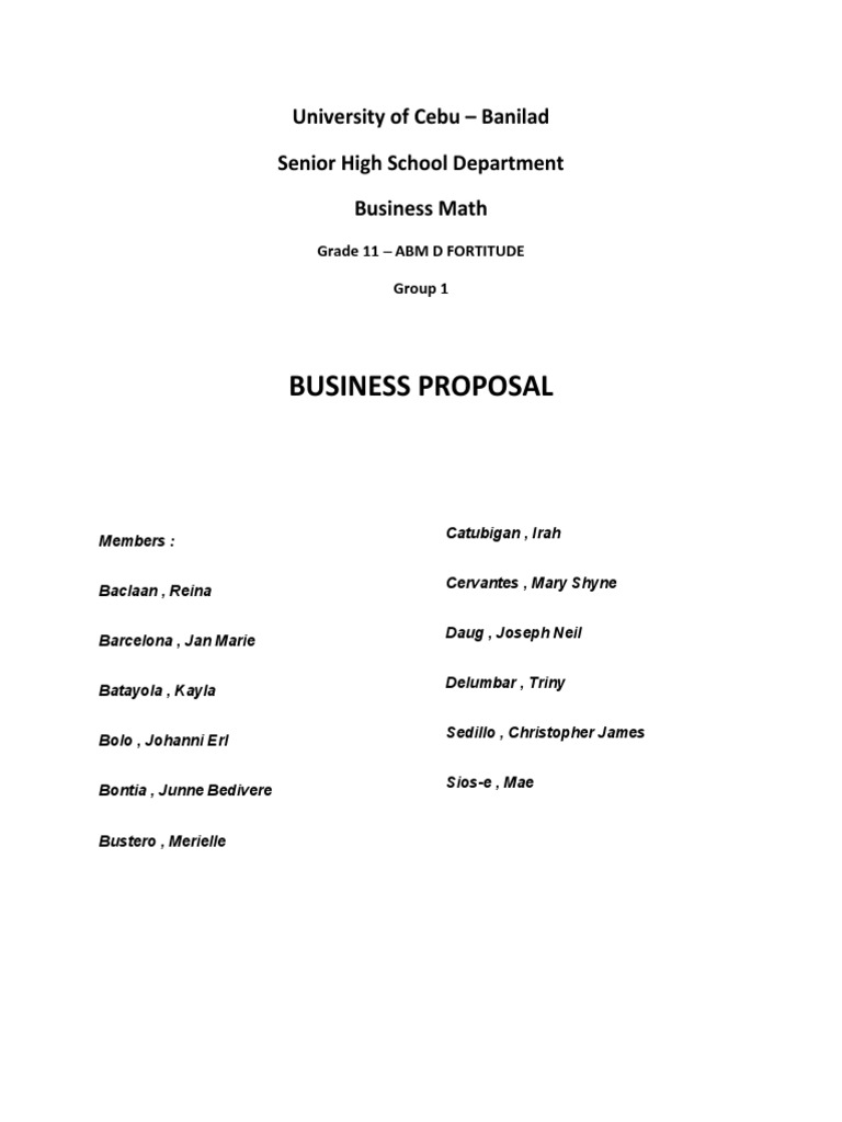 Business Proposal: University of Cebu - Banilad Senior High School ...
