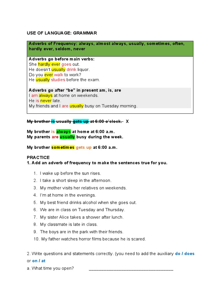 Understanding Adverbs of Frequency | PDF | Language Arts & Discipline