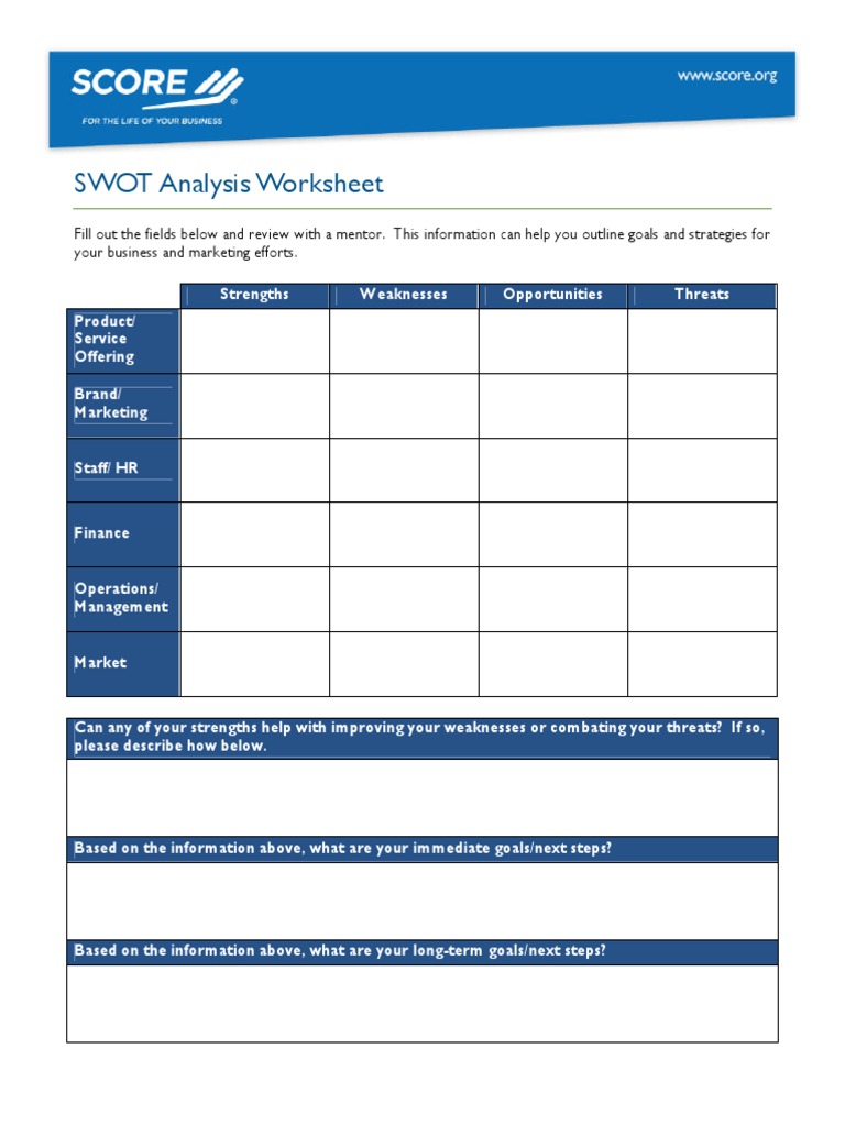 SCORE SWOT Analysis Worksheet | PDF