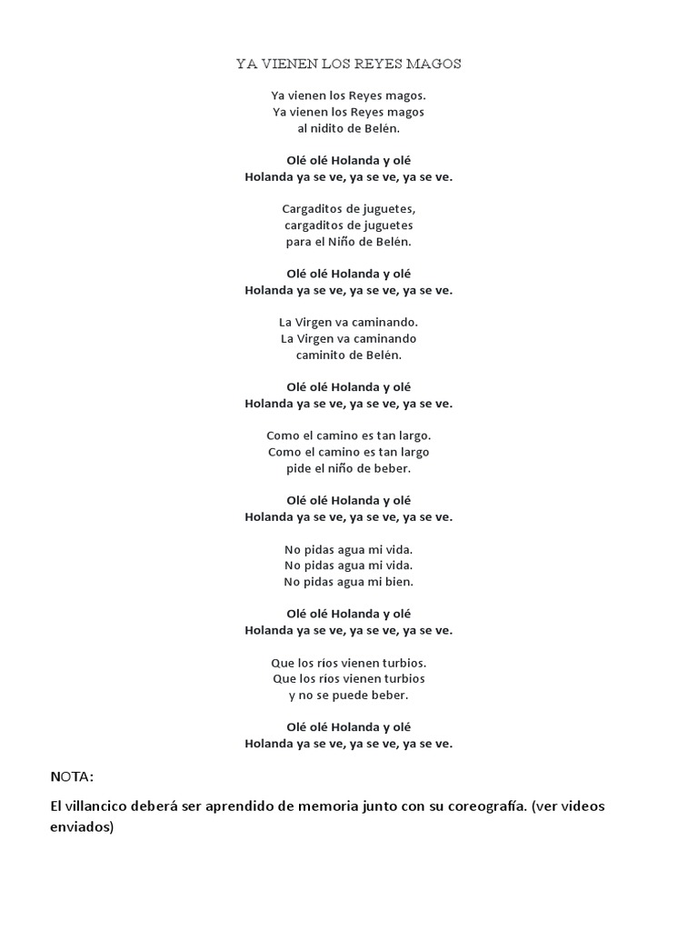 YA VIENEN LOS REYES MAGOS (Villancico) | PDF