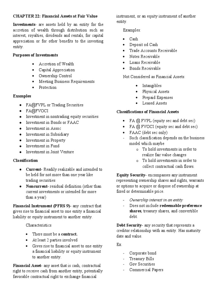 Financial Assets Classification Overview | PDF | Equity (Finance ...
