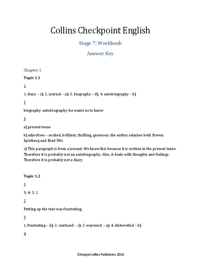 Checkpoint Stage 7 Workbook Answer Key PDF | PDF