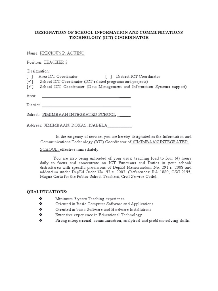 Designation of ICT Coordinators | PDF | Educational Technology ...