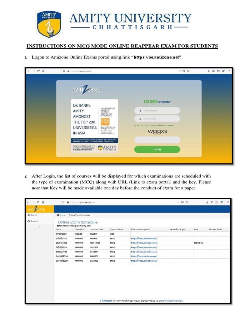 MCQ Exam Instructions for Amity Students | PDF | Multiple Choice | Login