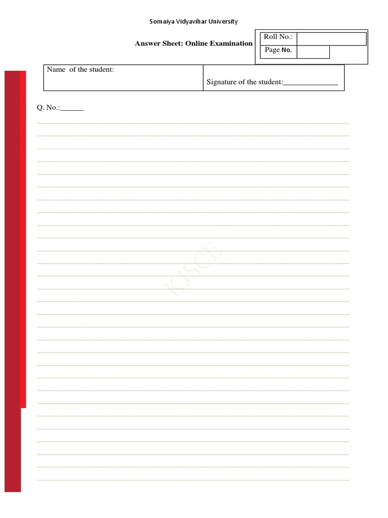Roll No.:: Answer Sheet: Online Examination | PDF