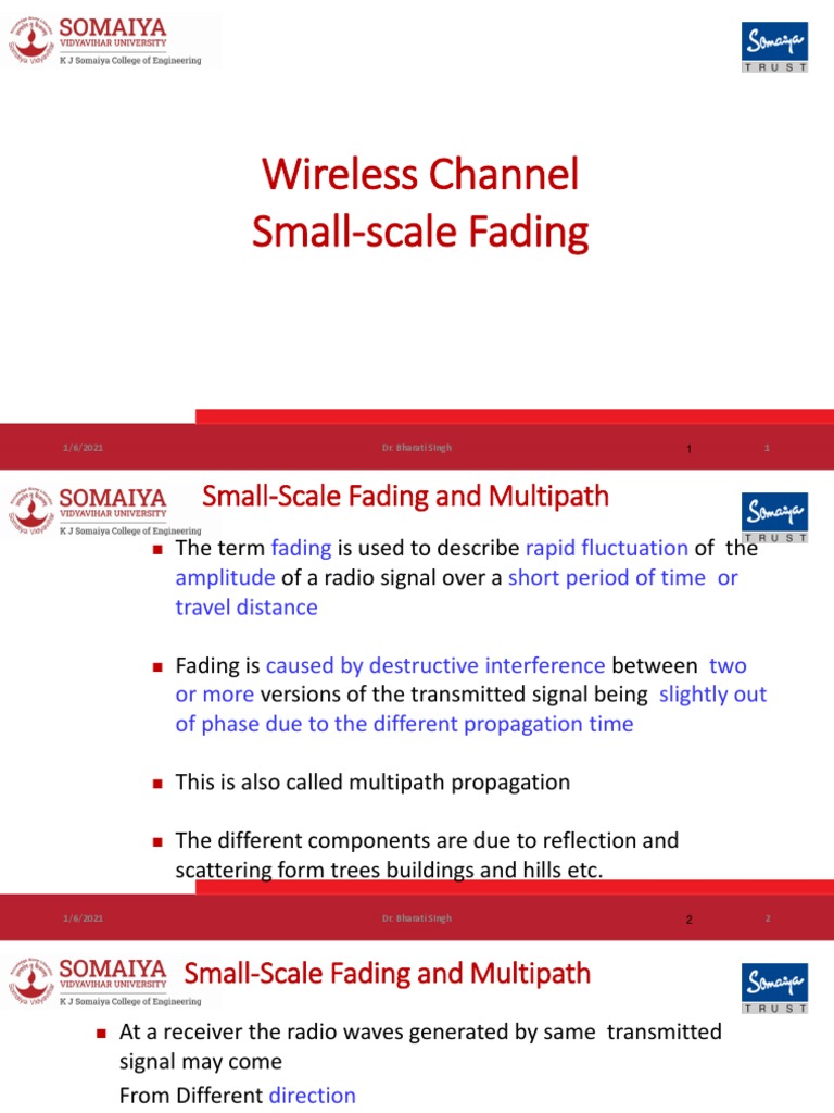 Wireless Channel Small-Scale Fading: 1/6/2021 Dr. Bharati Singh 1 | PDF | Bandwidth (Signal ...