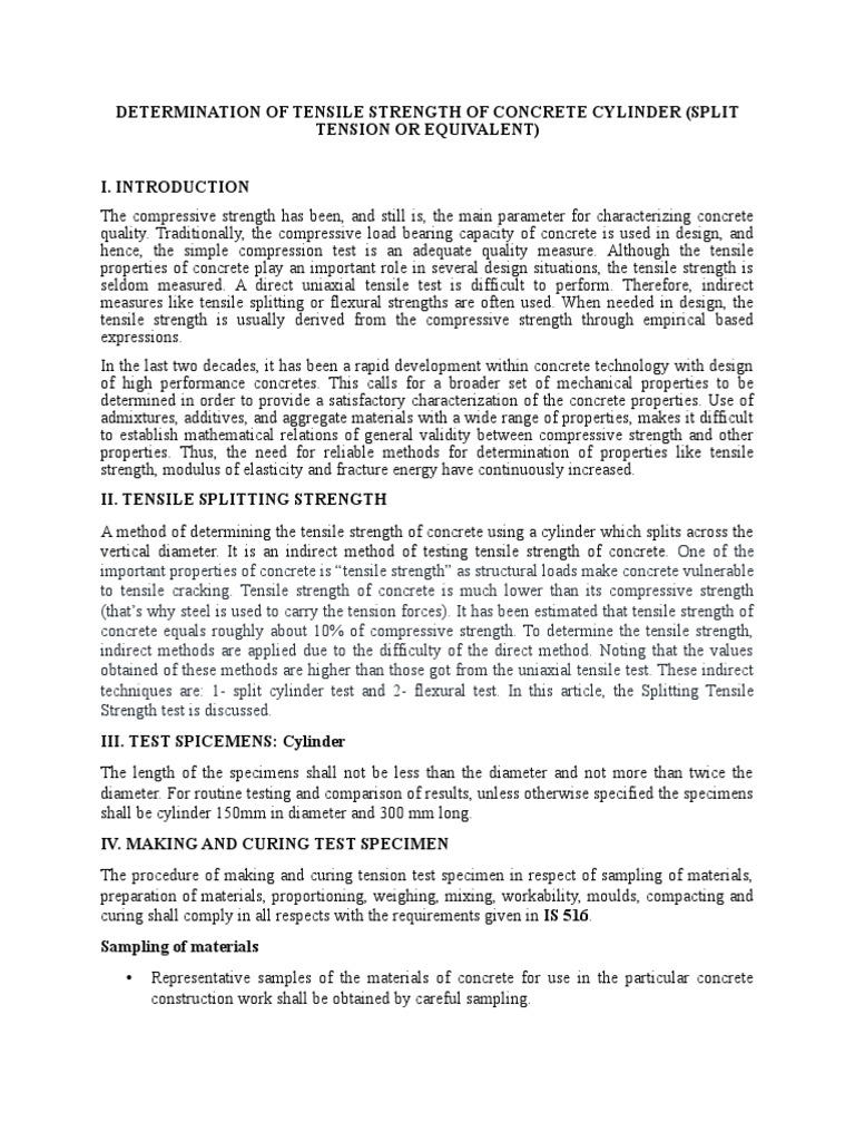 Determination of Tensile Strength of Concrete Cylinder (Split Tension ...