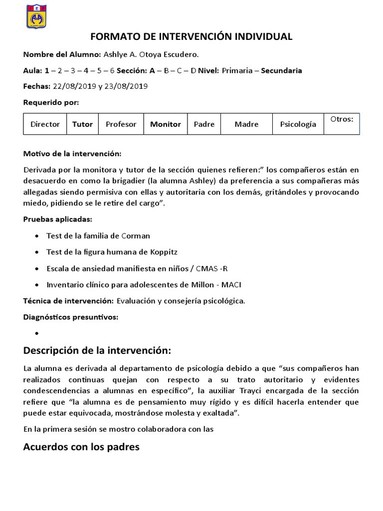 Formato de Intervencion Individual | PDF